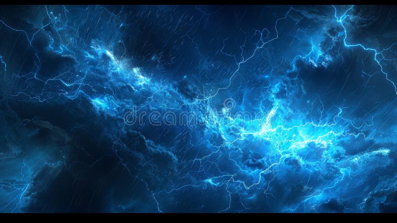 Abstract Digital Lightning Storm with Rain, Blue, Dark Clouds ...