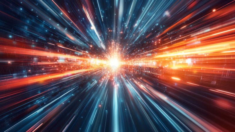 Abstract Digital Lightspeed Burst in Red and Blue Stock Illustration ...