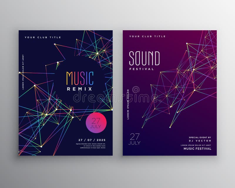 Abstract Digital Lines Music Flyer Poster Template Design Stock Vector ...