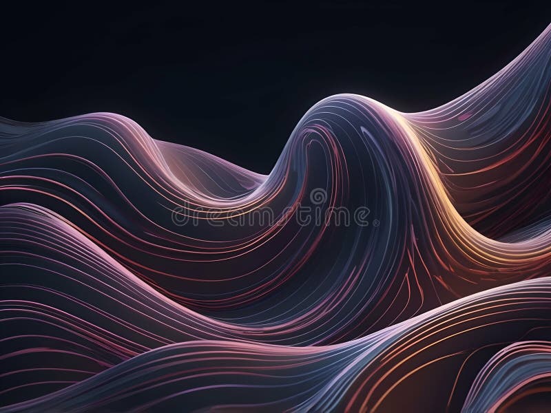 Abstract Digital Lines Wave Background, 3d Rendering. Digital Drawing ...