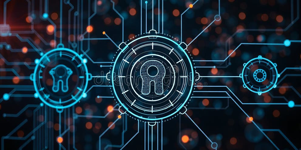 Abstract Digital Lock Graphic on a Circuit Board Background Stock ...