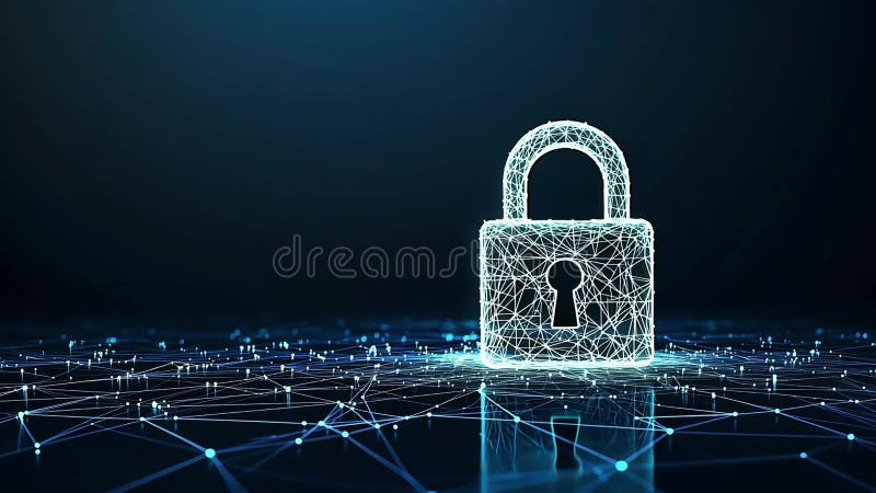 Abstract Digital Lock Icon with a Network of Connected Dots and Lines ...