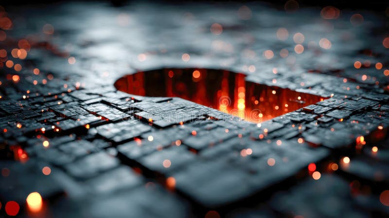 Abstract Digital Lock Symbol Composed of Black Circuitry and Glowing ...