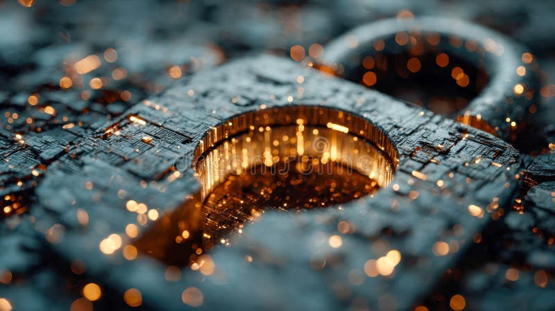 Abstract Digital Lock Symbol Composed of Black Circuitry and Glowing ...