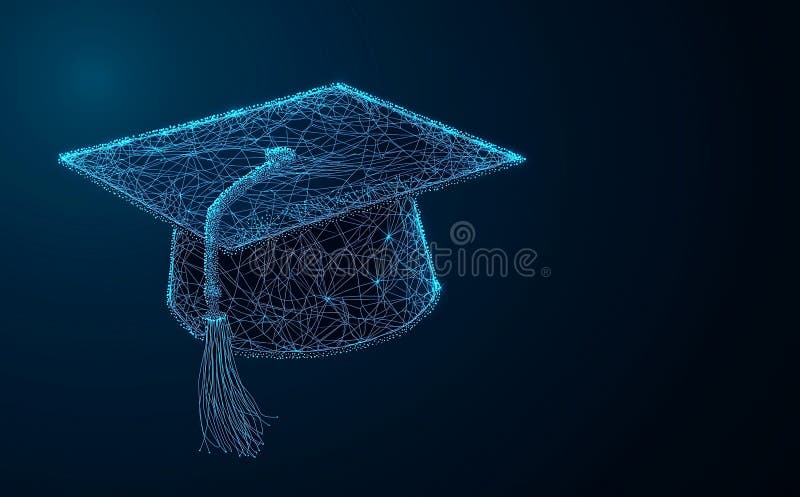 Abstract Digital Low Poly Graduation Cap Made of Lines, Symbolizing ...