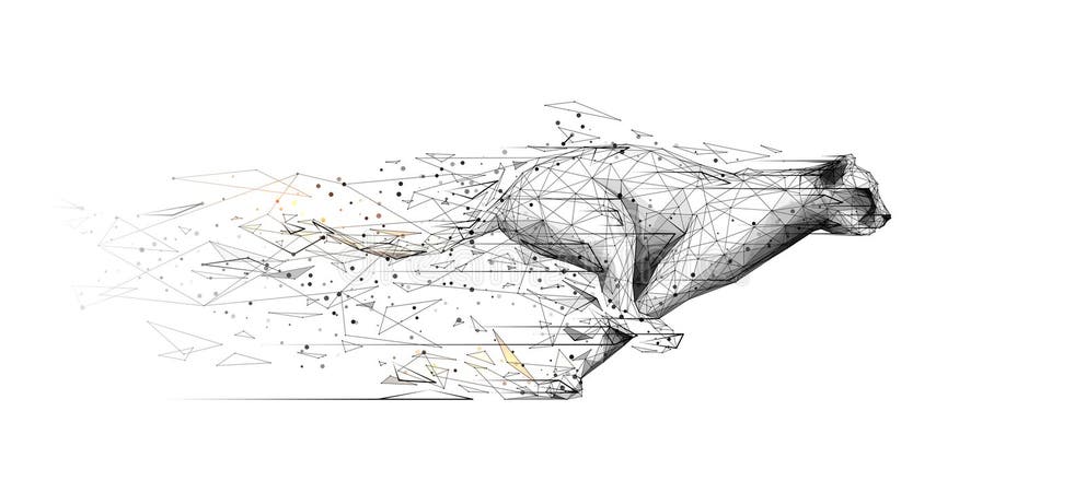 Abstract Digital Low Polygon Wireframe of a Cheetah in Motion Stock ...