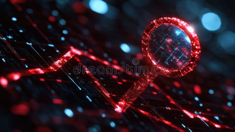 Abstract Digital Magnifying Glass Over Data Graph Stock Illustration ...