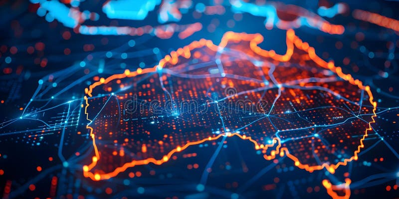 Abstract Digital Map of Australia Symbolizing Connectivity Data ...