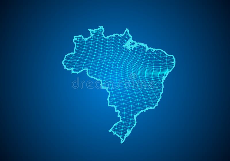 Abstract Digital Map of Brazil with Particles Dots and Line. Polygonal ...
