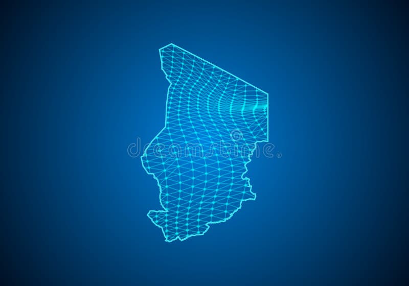 Abstract Digital Map of Chad with Particles Dots and Line. Polygonal ...