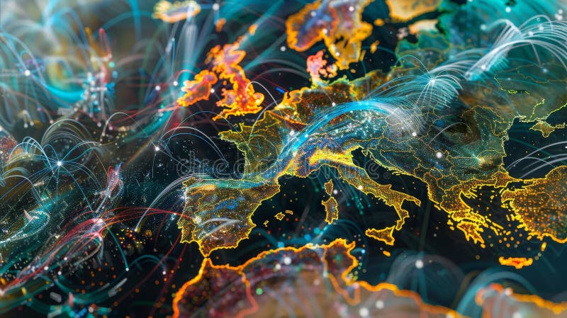 Abstract Digital Map of Europe Highlighting Connectivity, Data Exchange ...