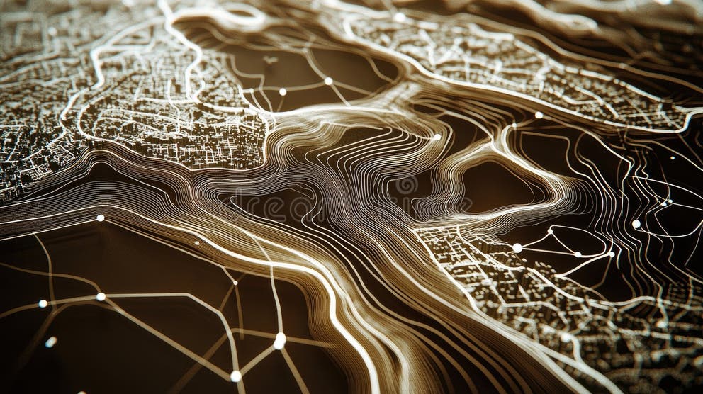 Abstract Digital Map with Glowing Lines and Points Representing Data ...