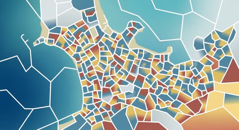 Abstract Digital Map Illustration Featuring a Vibrant City Layout with ...