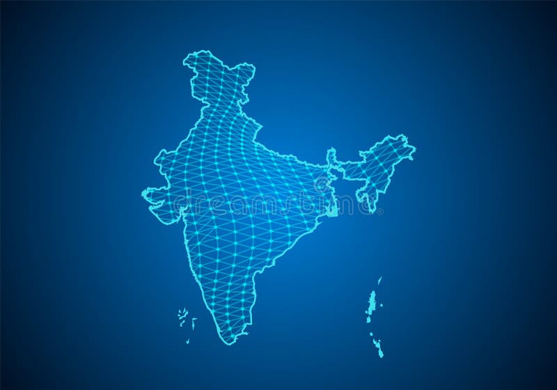 Abstract Digital Map of India with Particles Dots and Line. Polygonal ...