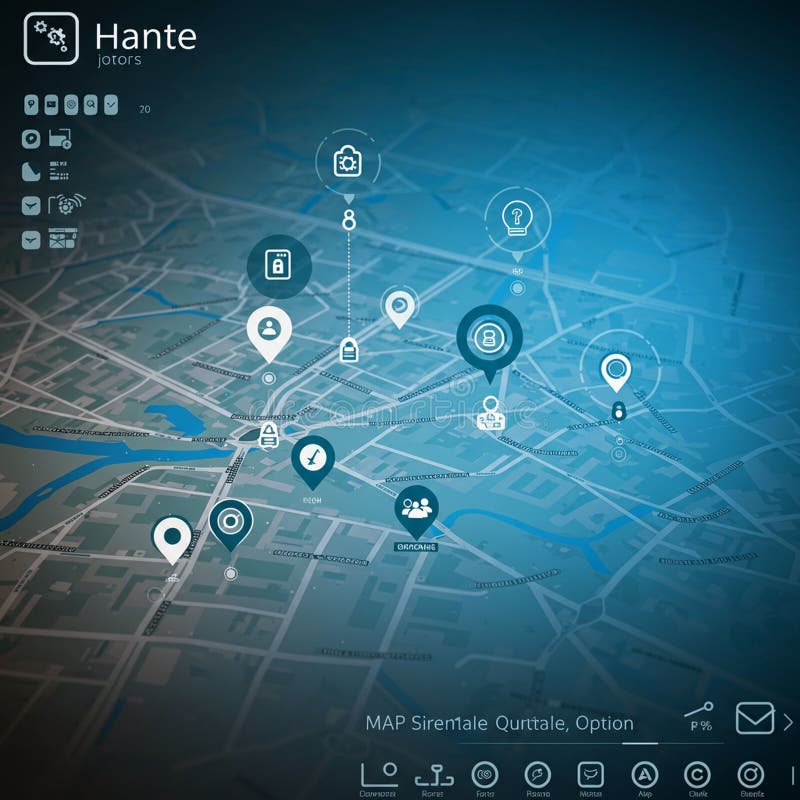 Abstract Digital Map Interface with a Blue Gradient Background ...