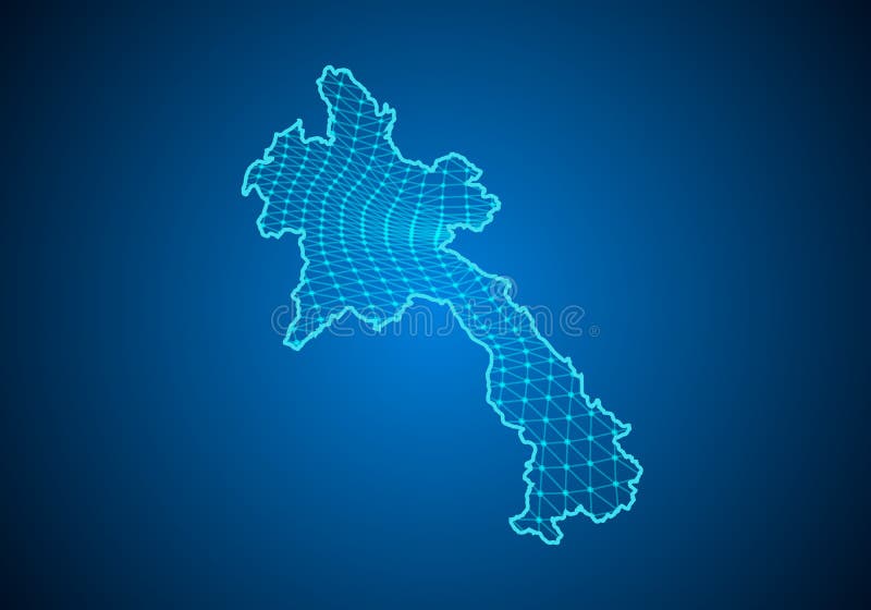 Abstract Digital Map of Laos with Particles Dots and Line. Polygonal ...