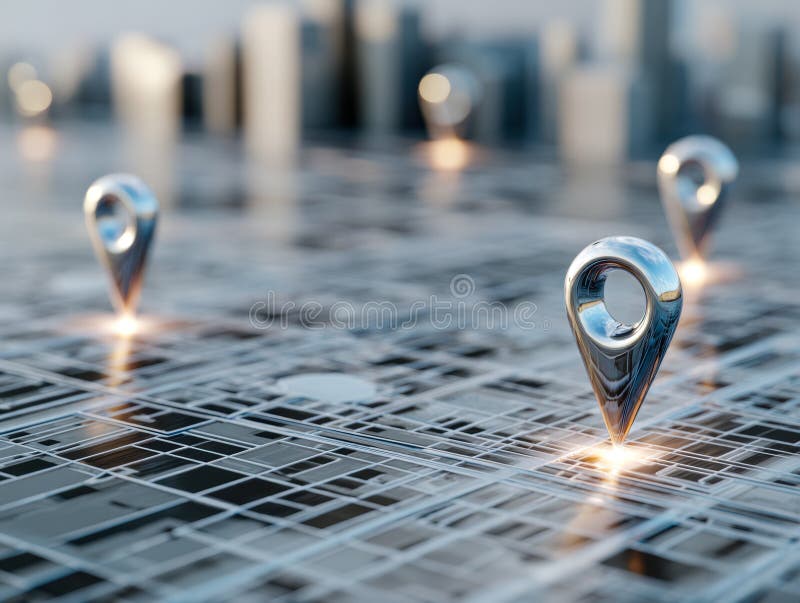 Abstract Digital Map with Location Markers Highlighting Key Points of ...