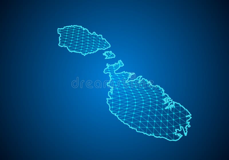 Abstract Digital Map of Malta with Particles Dots and Line. Polygonal ...