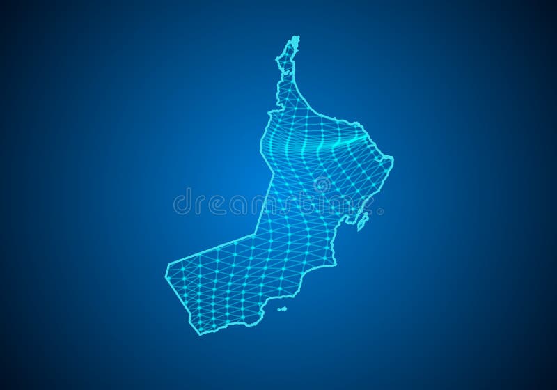 Abstract Digital Map of Oman with Particles Dots and Line. Polygonal ...