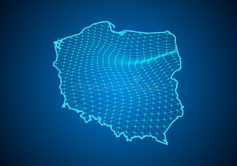 Abstract Digital Map of Poland with Particles Dots and Line. Polygonal ...