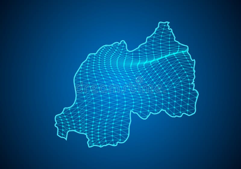 Abstract Digital Map of Rwanda with Particles Dots and Line. Polygonal ...