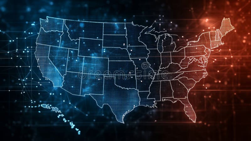 Abstract Digital Map of the United States with Red and Blue Highlights ...