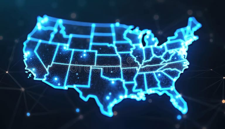 Abstract Digital Map USA with Glowing Nodes Connections. Futuristic ...