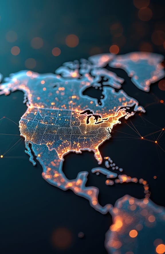 Abstract Digital Map of USA. North America Global Network, Data ...