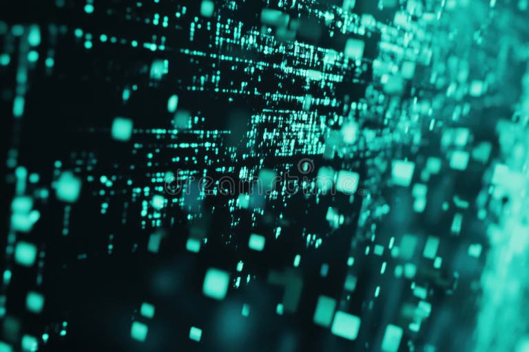 Abstract Digital Matrix Background with Glowing Blue Blocks and Data ...