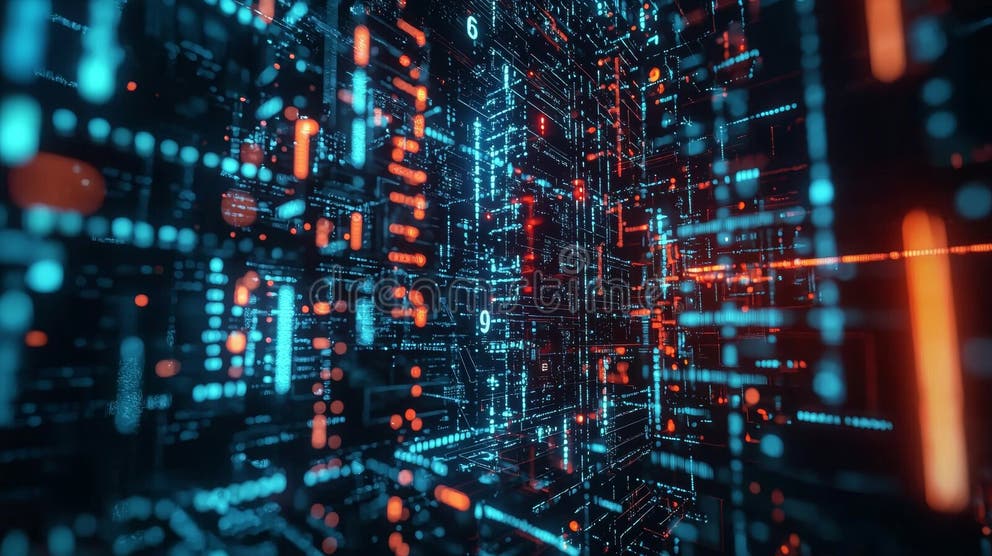 Abstract Digital Matrix of Blue and Red Data Points Stock Photo - Image ...