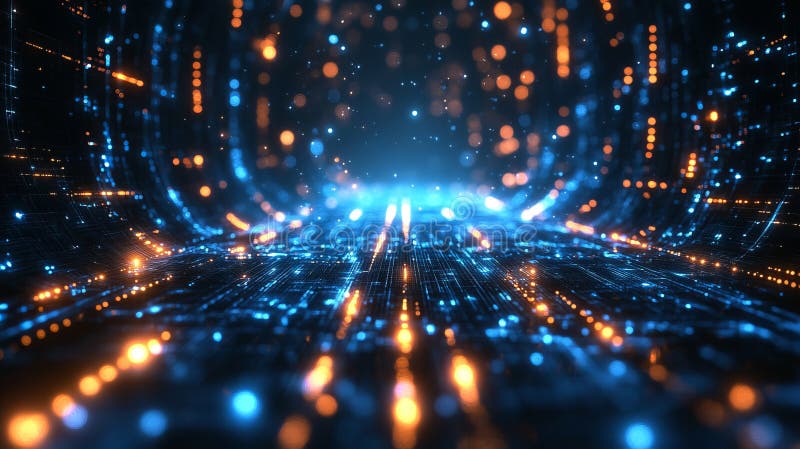 Abstract Digital Matrix with Glowing Binary Pathways Stock Image ...