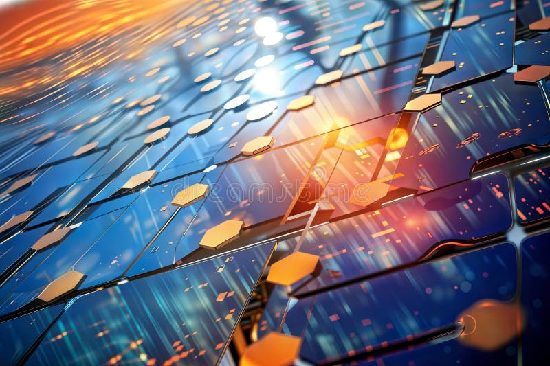 Abstract Digital Matrix with Glowing Hexagonal Patterns, Generative Ai Stock Illustration ...