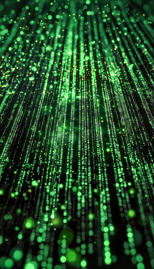 Abstract Digital Matrix of Green Glowing Binary Code Streams Stock Illustration - Illustration ...