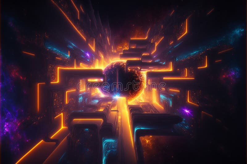 Abstract Digital Maze Shaped World with a Plant in the Middle Stock ...