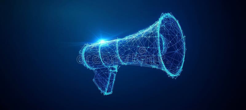 Abstract Digital Megaphone Announcement on Blue Background, Lines ...