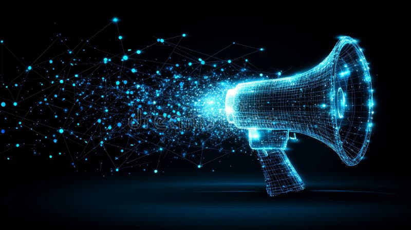 Abstract Digital Megaphone on Blue Technology Background Announcement ...