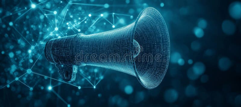 Abstract Digital Megaphone on a Blue Technology Background Symbol of ...