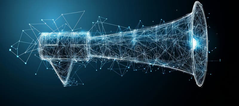 Abstract Digital Megaphone on Blue Technology Background Symbol of ...