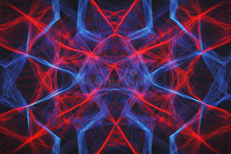 Abstract Digital Mesh Texture, Glowing Red and Blue Geometric Patterns ...