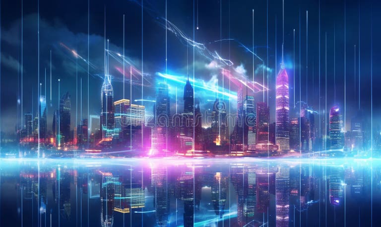 Abstract Digital Modern City with Infrastructure and Digitalization ...