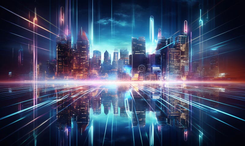 Abstract Digital Modern City with Infrastructure and Digitalization ...