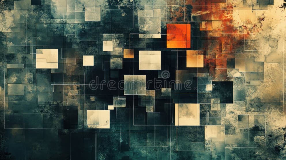 Abstract Digital Mosaic: a Grunge-Textured Composition of Interlocking ...
