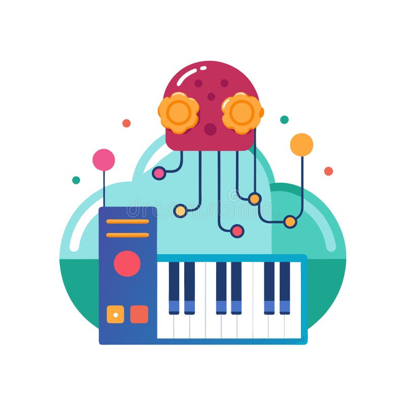 Abstract Digital Music Concept: Cloud, Keyboard, and Creative ...