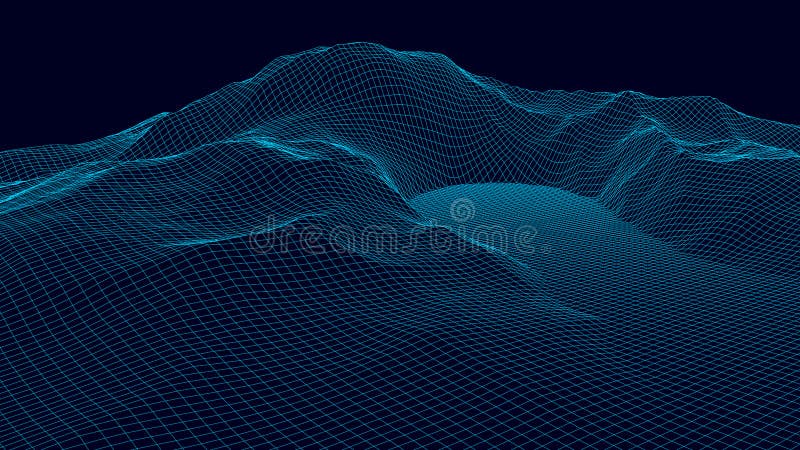 Abstract Digital Neon Grid Landscape Background. Futuristic Retro ...
