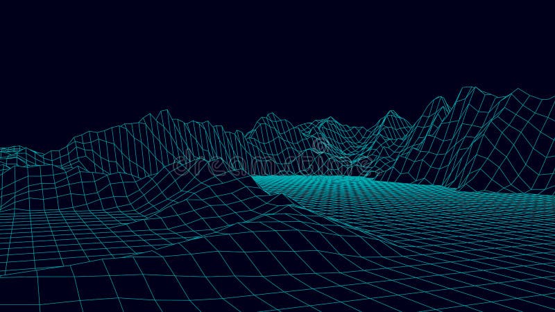 Abstract Digital Neon Grid Landscape Background. Futuristic Retro ...