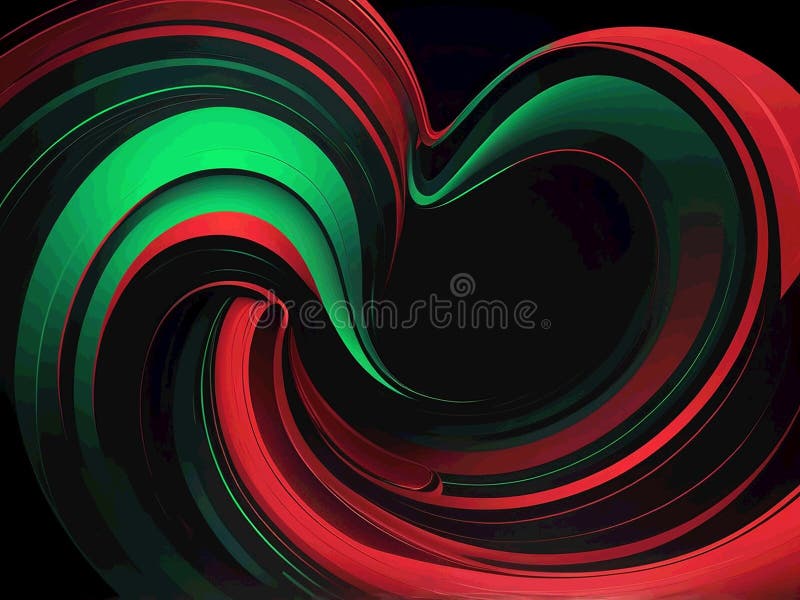 Abstract Digital Neon Light Green Red Gradient Swirl Line on Dark Black ...