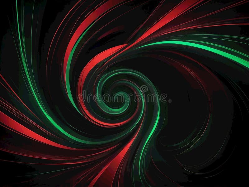 Abstract Digital Neon Light Green Red Swirl Line on Dark Black ...