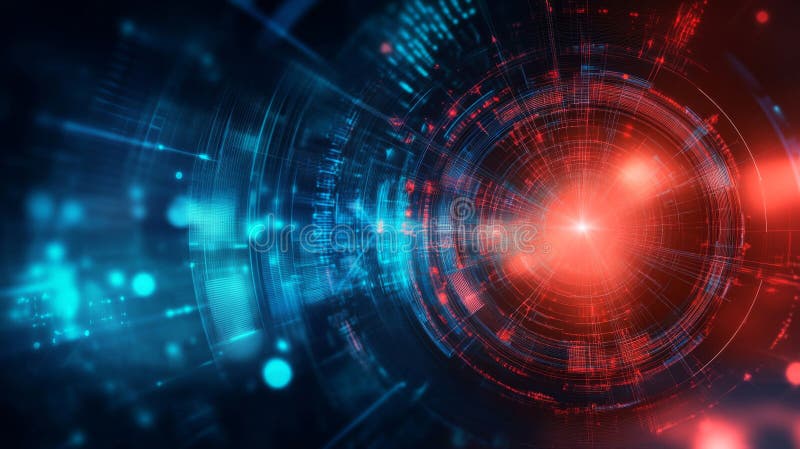 Abstract Digital Network Background with Red and Blue Glowing Lines and ...