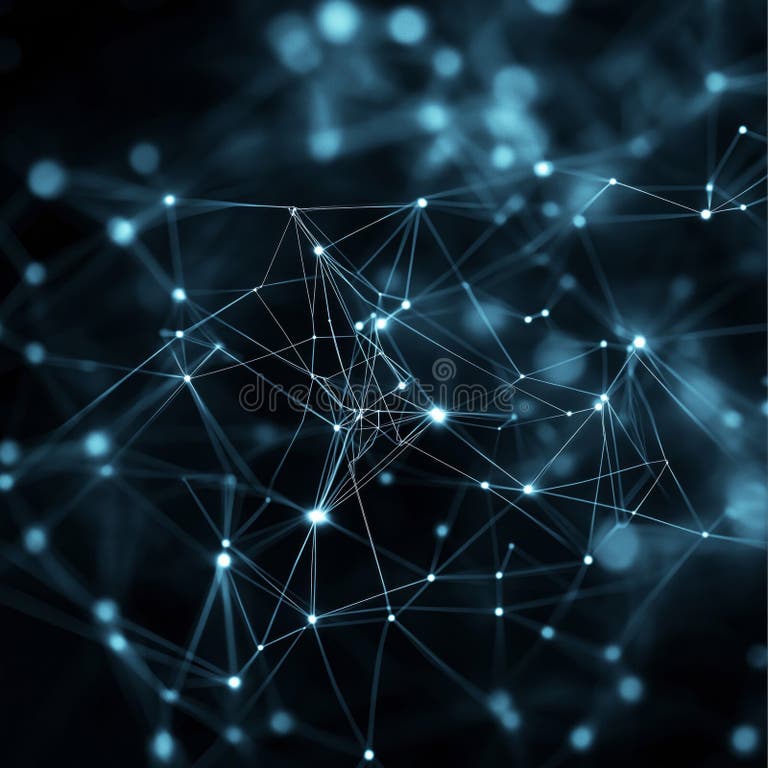 Abstract Digital Network with Blue Connected Lines and Nodes in a Dark Background Stock Photo ...