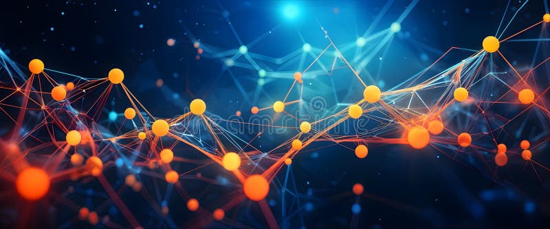 Abstract Digital Network in Blue and Orange, Technology-themed ...